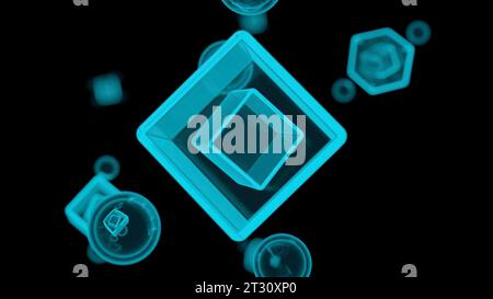 Basic 3D geometric shapes spinning on a black background. Design ...