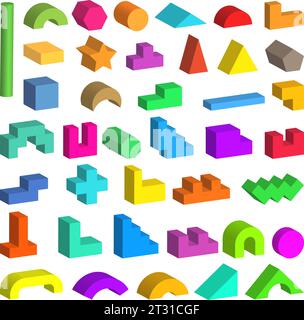 Plastic constructor bricks set isolated on white background. Vector realistic illustration of ...