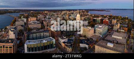 Aerial photograph of beautiful Madison, Wisconsin on a summer morning ...
