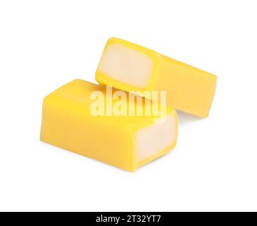 Tasty yellow bubble gums isolated on white Stock Photo - Alamy