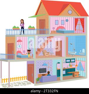 One cut cartoon house and children Stock Vector Image & Art - Alamy