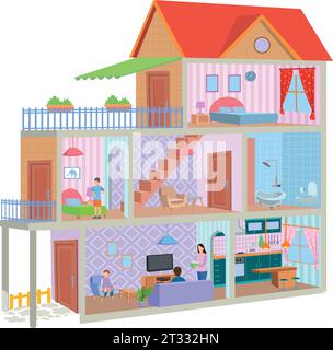 One cut cartoon house and children Stock Vector Image & Art - Alamy
