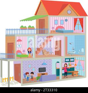 One cut cartoon house and children Stock Vector Image & Art - Alamy