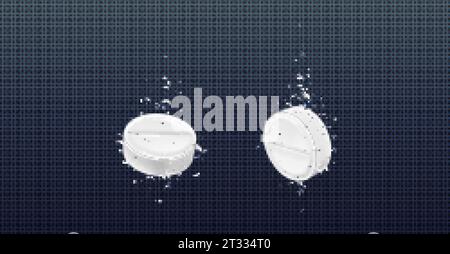 Effervescent pills falling in water. Vector realistic illustration of ...