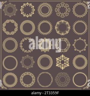 Frames with circle elements in brown key isolated on white. Elegant ...