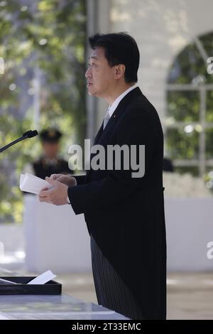 Japanese Defense Minister Minoru Kihara (front L) holds talks with U.S ...
