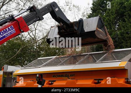 National Highways staff load a winter service vehicle with salt at ...
