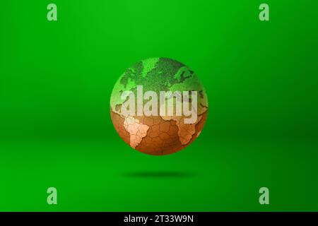 World globe drying up due to global warming. Isolated on green ...