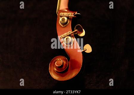Image of a double bass head from a decorative scroll and a peg box with ...