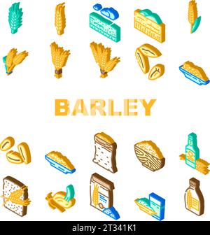 barley cereal grain harvest isometric icons set vector Stock Vector ...