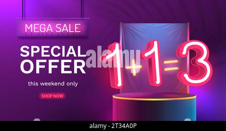 Special offer One plus one equals three, sale off poster. Vector Stock ...