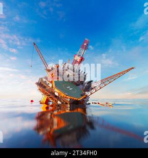 Aerial view of Oil Rig accident. Collapsed sinking offshore platform ...
