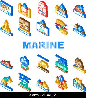 Sea safety icons set. Isometric set of sea safety vector icons outline ...