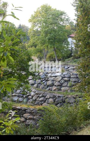 stone wall around a garden as demarcation from public space stone wall ...