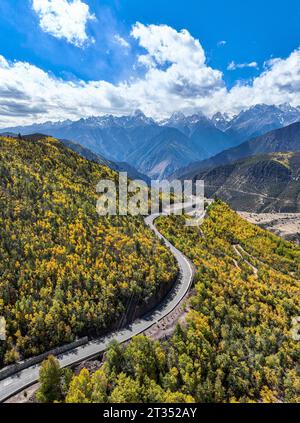 Aerial photo shows the autumn scenery of Huanggangliang National Forest ...