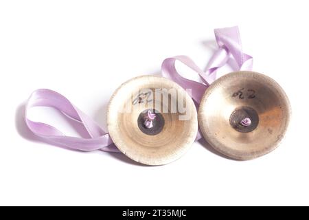 Hand cymbals top view isolated on white background Stock Photo - Alamy