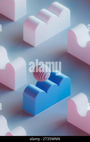 3D render of sphere floating over blue wavy toy block Stock Photo - Alamy