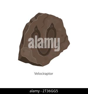 Velociraptor dinosaur footprint vector. Paleontology, history vintage ...