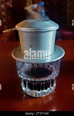 Traditional Vietnamese dark roast drip coffee with condensed milk, Ca ...