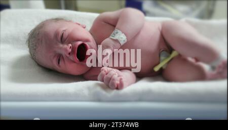 Newborn baby crying first minutes of life Stock Photo - Alamy