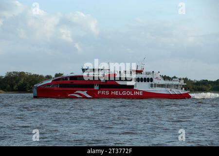 The passenger ship Halunder Jet arrives on 13 May 2022 in the port of ...
