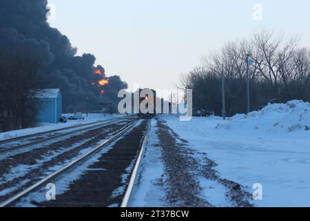 Train Derailment and Oil Fire Stock Photo - Alamy