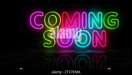 Coming soon neon symbol. Commerce sale promotion light color bulbs ...