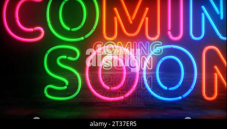 Coming soon neon symbol. Commerce sale promotion light color bulbs ...