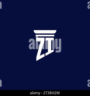 ZI initial monogram logo design in a rectangular style with curved side ...