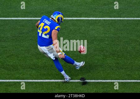Los Angeles Rams punter Ethan Evans (42) punts before a pre-season NFL ...