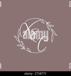 Initials XC monogram wedding logo with simple leaf outline and circle ...