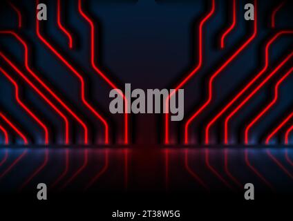 Glowing blue neon circuit board lines abstract background. Technology futuristic vector design ...
