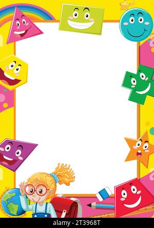 A border frame template featuring a female student and Maths geometric ...