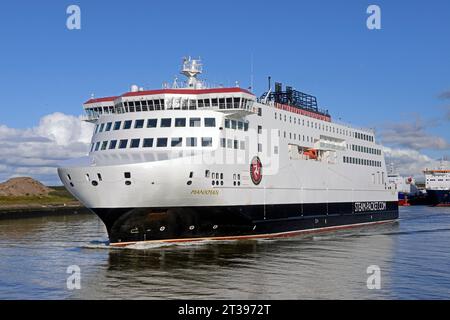 The IOMSPC ferry MANXMAN departing from Heysham Harbour in Lancashire ...