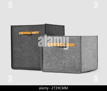 Handcrafted gray felt box with leather handles for organizing home ...