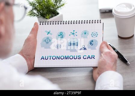 Hand holding a notepad with autonomous car concept Stock Photo - Alamy