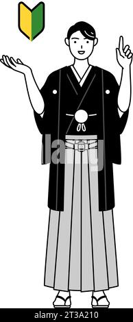 Man wearing Hakama with crest showing the symbol for young leaves ...