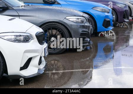 Front side view of a few modern sports car BMW. Exterior detail of BMW ...