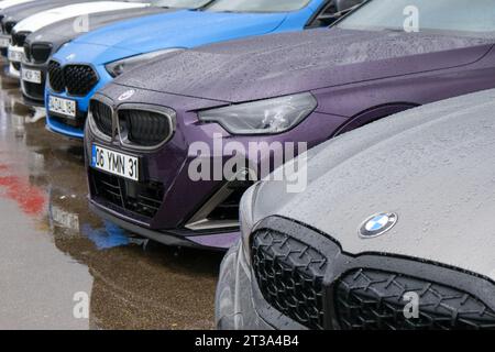 Front side view of a few modern sports car BMW. Exterior detail of BMW ...