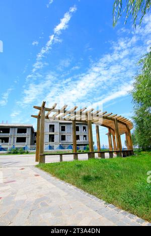 Wooden veranda in a park, north china Stock Photo - Alamy