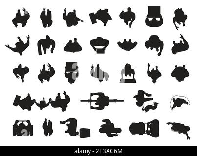 People top view. Overhead silhouette, demonstration crowd and working ...