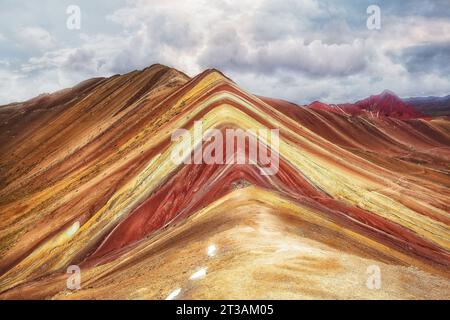 Aerial view of the Rainbow Mountains (Montana de Siete Colores) in Peru ...