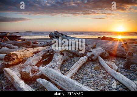 Ruby Beach at sunset with sunburst. Olympic National Park, Washington ...