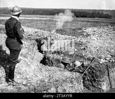 French soldiers with rifles in a trench, photographed on 29 September ...
