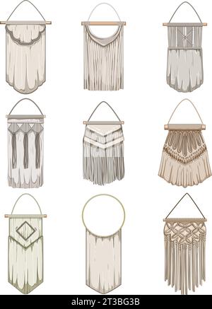 macrame wall hanging set cartoon vector illustration Stock Vector Image ...