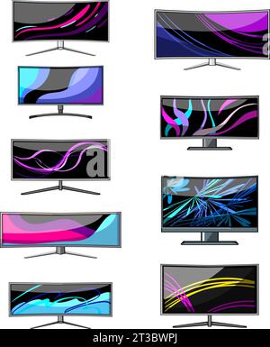 light curved screen cartoon vector illustration Stock Vector Image ...
