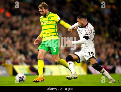 Norwich City's Jack Stacey (left) and Middlesbrough's Samuel Silvera ...