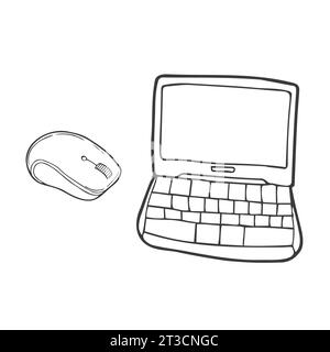 Hand draw doodle notebook. Cute illustration computer. Line art sketch ...