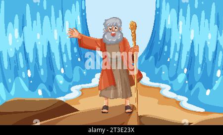 A vibrant cartoon illustration depicting the biblical story of Moses ...