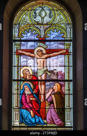 Clisson. Stained glass window of the Notre-Dame church. Loire ...